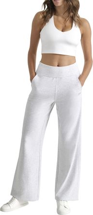 DKNY Womens MINI Stud Logo Wide Leg Pant with Pockets, Optic Hthr, XS