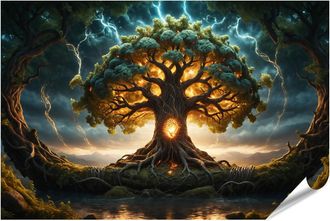 Islandburner XXL Bild Poster Leuchtender Yggdrasil -Baum Premium Bilder Fotodruck