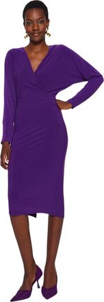 Trendyol Trendyol Womens Damen Gerade Midi Lange Ärmel Geschäft Schlank Kleid Dress, Purple, Medium