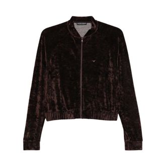Emporio Armani Gerippte Strickjacke mit Rei&szlig;verschluss - - Sweatshirts & Hoodies - Damen - Braun - L
