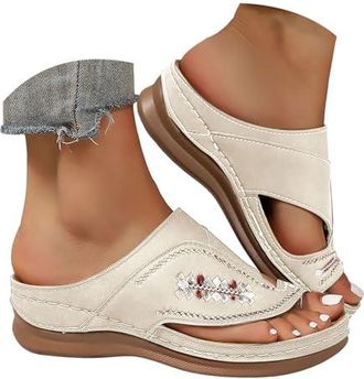 Generic Sandales compens&eacute;es orthop&eacute;diques pour femme 2026 habill&eacute;es d&eacute;t&eacute; - Tongs plates confortables avec soutien de la vo&ucirc;te plantaire - Sandales de plage &agrave; 