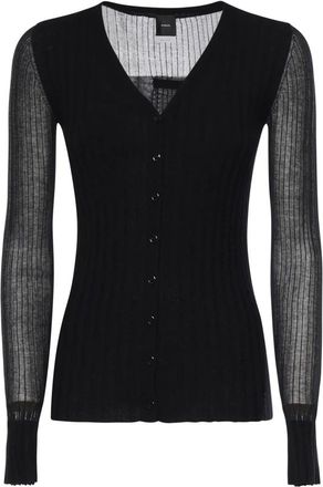 Pinko Pinko, Femme, Pulls, Noir, Taille: 36 FR Cardigan L&eacute;ger en Maille C&ocirc;tel&eacute;e