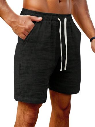 Onsoyours Kurze Hosen Herren Musselin Leicht Sommer Shorts Casual Loose Sporthose kurz mit Tasche A Schwarz XS