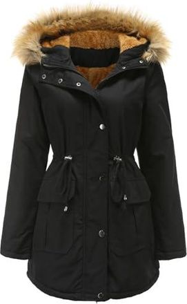 Generic Vestes pour femmes 2026 Veste matelass&eacute;e tendance avec col &agrave; capuche Manteau chaud dhiver, Noir, XXL