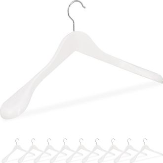Relaxdays 100 x Anzug Kleiderb&uuml;gel im Set, breite Schulter, 360&deg; drehbarer Haken, Kost&uuml;m, Jacken, Holzkleiderb&uuml;gel, wei&szlig;