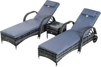 OUTSUNNY Sonnenliege Gartenliege Tisch 3er-Set Gartenm&ouml;bel, Polyrattan+Metall Grau