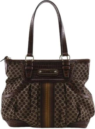 Celine Sac cabas pr&eacute;-aim&eacute; en cuir gaufr&eacute; et toile nylon Macadam - Femme - Pre-owned - Brun - Taille: ONE Size