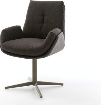 DELIFE Drehstuhl Clea-Flex Materialmix Schwarz Fußkreuz Effektfinish Titan 360° drehbar, Esszimmerstühle