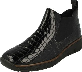 Rieker Eria Frauen Leder Slip Auf Wedge Heel Chelsea Boots 40 EU Black Croc Patent