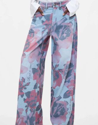 Desigual jean large imprim&eacute; bleu