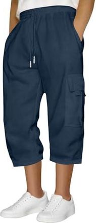 Generic Pantalon de jogging pour homme - Gris - Longueur 3/4 - Pantalon de loisirs baggy - Confortable - Pantalon de plage respirant - Pantalon de surv&ecirc;tement