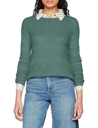 Only Damen D&uuml;nner Strick Pullover | Langarm Rundhals Knitted Sweater | Basic Stretch Jumper ONLCAVIAR, Farben:Gr&uuml;n, Gr&ouml;&szlig;e:XS