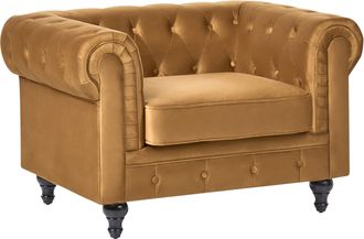 Beliani Klassischer Sessel im englischen Stil Samtstoff Senfgelb Chesterfield