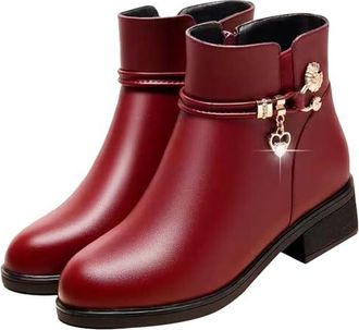 Generic Bottines Pour Femme &Agrave; Talon Bas Bottes dHiver en cuir &Eacute;l&eacute;gantes avec Doublure Chaude en Peluche Semelle Souple Antid&eacute;rapante Fermeture &Eacute;clair Chaussur