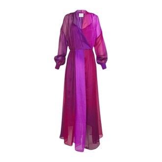 Forte_Forte Seiden-Cr&ecirc;pe Langarm Kleid mit V-Ausschnitt - - Dresses - Damen - Lila - S