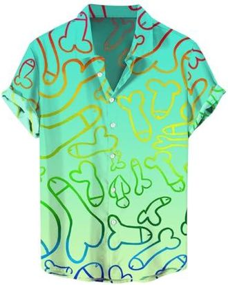 Generic Chemise en lin &agrave; manches courtes pour homme - Chemise hawa&iuml;enne funky - Chemise de loisirs boutonn&eacute;e - D&eacute;contract&eacute;e - Chemise d&eacute;t&eacute; d&eacute;contract&eacute;e - Chem
