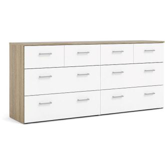 ebuy24 Spell Kommode breit 4 kleine und 4 grosse Schubladen Eiche Dekor, weiss