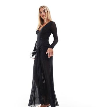 Forever New Lang&auml;rmliges Maxikleid in Schwarz mit tiefem Ausschnitt und Strassbesatz
