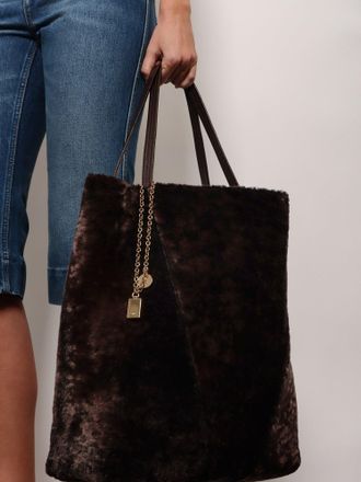 Chlo&eacute; Womens Spin Shearling Shoulder Bag Brown Shearling-Leather Shearling/leather