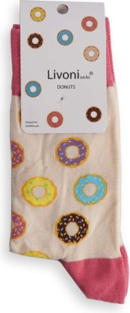 Livoni Unisex Cotton Regular Socks with Colorful and Fun Designs, Size: 39-42, Model Name: Colorful Donuts- Regular Socks