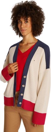 Tommy Hilfiger Damen Strickjacke Cardigan mit Knopfleiste, Elfenbein (Country Ivory), S-M