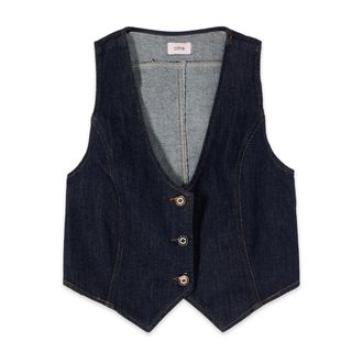 Oltre Femme, Vestes, Bleu, Taille: 36 FR Gilet Court en Denim