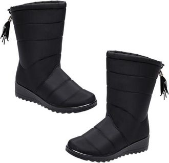 BESPORTBLE Bottes de Neige -Hautes pour Femmes Imperm&eacute;ables et Chaudes Bottines DHiver en Tissu Noir Pompon Semelle Antid&eacute;rapante &Eacute;paisse Taille 36 Chaussures DE