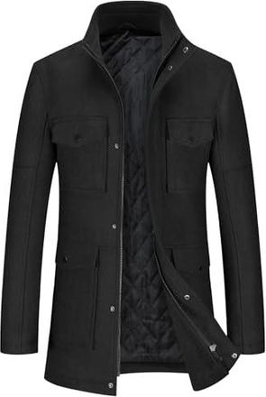 Generic Trench pour homme Coupe ajust&eacute;e Laine m&eacute;lang&eacute;e Business Revers Ceinture Manteau Printemps Hiver Chaud Doux Casual Caban, Noir, XXL
