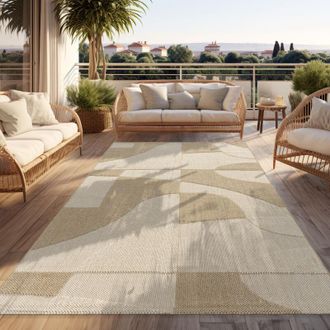 Paco Home Paco Home Tapis DExt&eacute;rieur R&eacute;sistant Aux Intemp&eacute;ries Salon Boho G&eacute;om&eacute;trique Beige Cr&egrave;me 160x220 cm