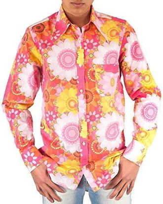 Comycom Coloré ANNÉES 1970 Fleurs Flower power Chemise Rose - Rose - X-Large