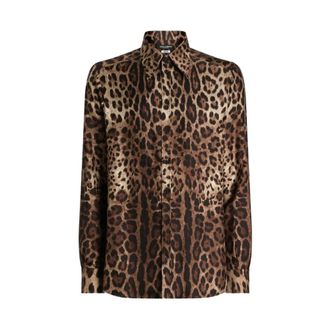 Dolce & Gabbana Homme, Chemises, Brun, Taille: M Chemise Oversize en Soie &agrave; Imprim&eacute; L&eacute;opard