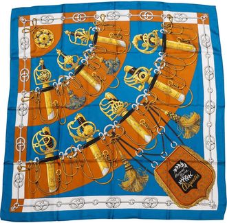 Herm&egrave;s T&uuml;cher & Schals - Hermes Classic Cliquetis Silk Carre 90 Scarf Tuc - Gr. unisize - in Blau - f&uuml;r Damen