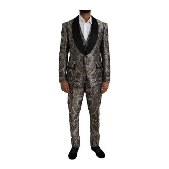 Dolce & Gabbana Brauner Blumen Jacquard 3-Teiliger Anzug - - Suits - Herren - Mehrfarbig - 2XL