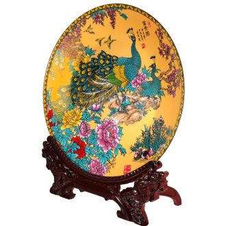 BESPORTBLE DOITOOL Keramikteller mit St&auml;nder 25cm Dekorativer Teller Chinesischer Stil Keramik und ABS Wohndekoration f&uuml;r K&uuml;che und Essbereich