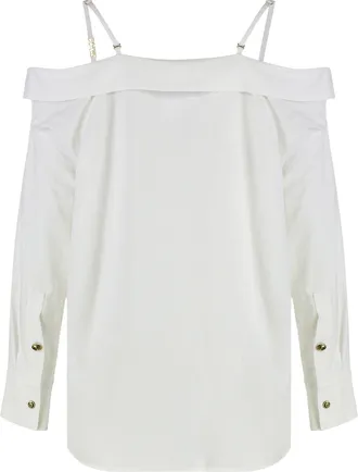 Versace Jeans Couture Womens Off-Shoulder Embellished Shirt White Viscose