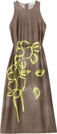 ottod'Ame Femme, Robes, Brun, Taille: 42 FR Robe Midi en Satin Viscose