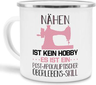 Tassendruck Emaille mit Spruch N&auml;hen ist kein Hobby - Rosa Lustig/Arbeit/B&uuml;ro/Witzig/Geschenkidee f&uuml;r Kollegen/Emaille gro&szlig;