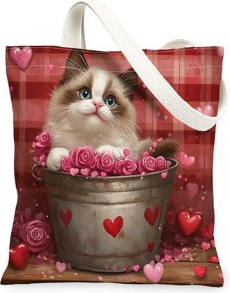 Generic Ragdoll Sac fourre-tout en toile motif chats pour faire du shopping, 33 x 38,1 cm, sac d&eacute;picerie r&eacute;utilisable pour femme, motif chaton, d&eacute;coration cad