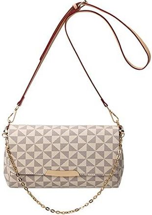 Generic Sac &agrave; bandouli&egrave;re &agrave; rabat pour femme en cuir &agrave; carreaux et sac &agrave; main tendance petits sacs &agrave; bandouli&egrave;re portefeuille avec sangle de cha&icirc;ne, blanc, Sm
