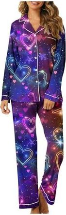 Generic Pyjama Femme Imprim&eacute; Coeur Deux Pi&egrave;ces Manches Longues, Saint-Valentin Soir&eacute;e Tenue de Maison Soyeux Doux Confortable Loose Respirant D&eacute;tente