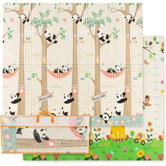 Costway Costway - Tapis de Jeu B&eacute;b&eacute; Pliable 200x180x1,4cm avec Sac de Transport, Tapis de Sol xxl en xpe Imperm&eacute;able et R&eacute;versible avec Motif Girafe & Panda