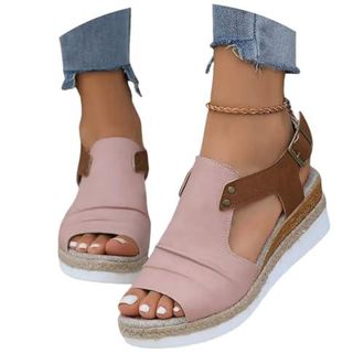 Generic Sandales compens&eacute;es pour femme - Sandales orthop&eacute;diques pour femme - Espadrilles confortables - Chaussures d&eacute;t&eacute; habill&eacute;es - Bout ouvert - Sangle de ch