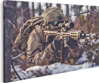 Islandburner Bild auf Leinwand Soldat In Wintertarnung Mit Gewehr Im Wald Wartend Bilder Wandbilder Poster