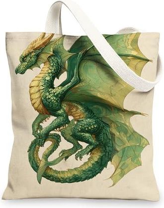 Generic Sacs fourre-tout en toile dragon, design artistique de dragon, sacs à provisions légers et réutilisables, sacs à bandoulière écologiques fantastiques 
