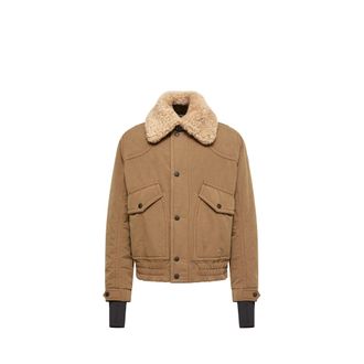 Moncler Moncler Bomber Matelass&eacute; Alpental En Toile &Agrave; Bordure En Shearling, Homme, Beige, Taille: 1