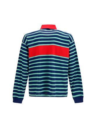 Versace Mens Striped Cotton Polo Ink-Grass Green-White Shirts Ink/grass Green/white T-shirts And Polos