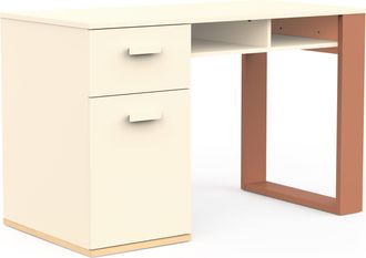 Demeyere Schreibtisch in Wei&szlig; und Terrakotta mit leiser Schublade, Zwei Nischen und 2 seitlichen Haken - funktionaler Schreibtisch f&uuml;r Kinder oder Erwachsene, 