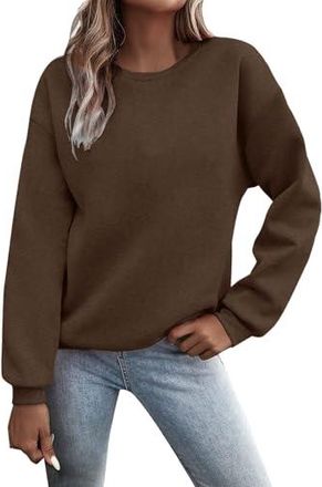 Generic Sweatshirts pour femmes, sweat-shirt pour femme, couleur unie, surdimensionn&eacute;, haut &agrave; col rond, manches longues, automne hiver, d&eacute;contract&eacute;, confortab