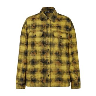 Palm Angels Gekr&uuml;mmtes Logo Karo Hemd - - Shirts - Herren - Gr&uuml;n - M