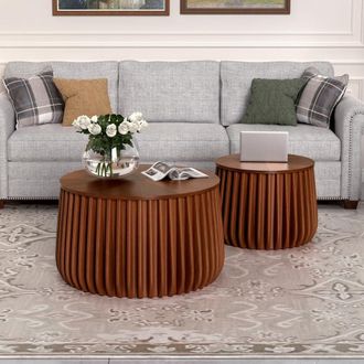 Generic Runde Beistelltische, 2er-Set, Moderne handgefertigte, geriffelte Trommelkreis-Couchtische f&uuml;r Wohnzimmer, Beistelltische f&uuml;r Schlafzimmer und Balkon 